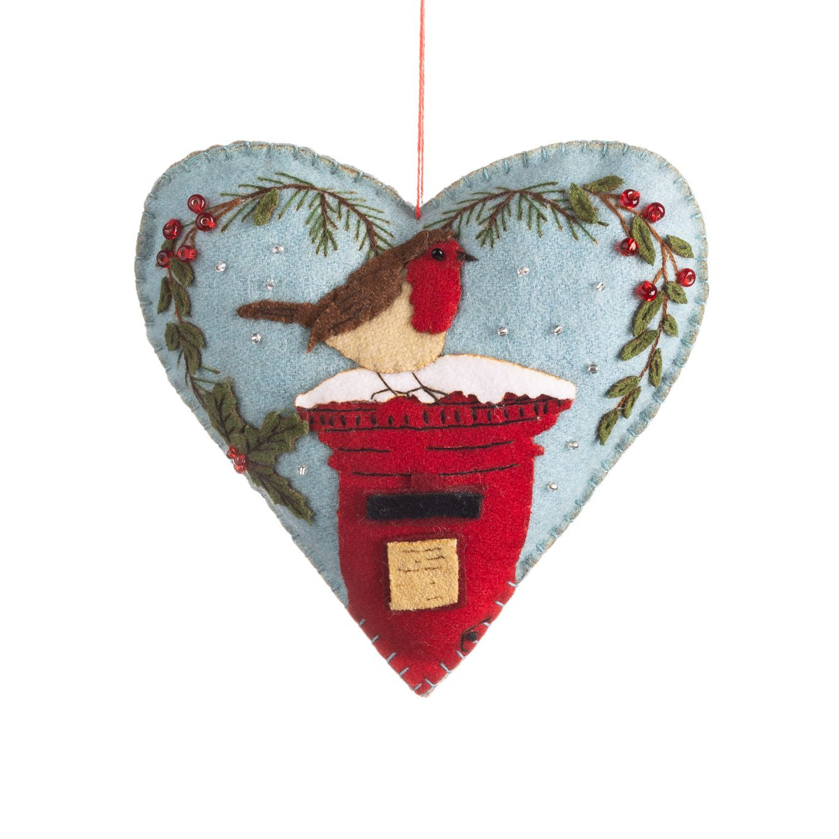 Robin on Postbox Heart Hanging Ornament | WOW Cornwall Homeware ...