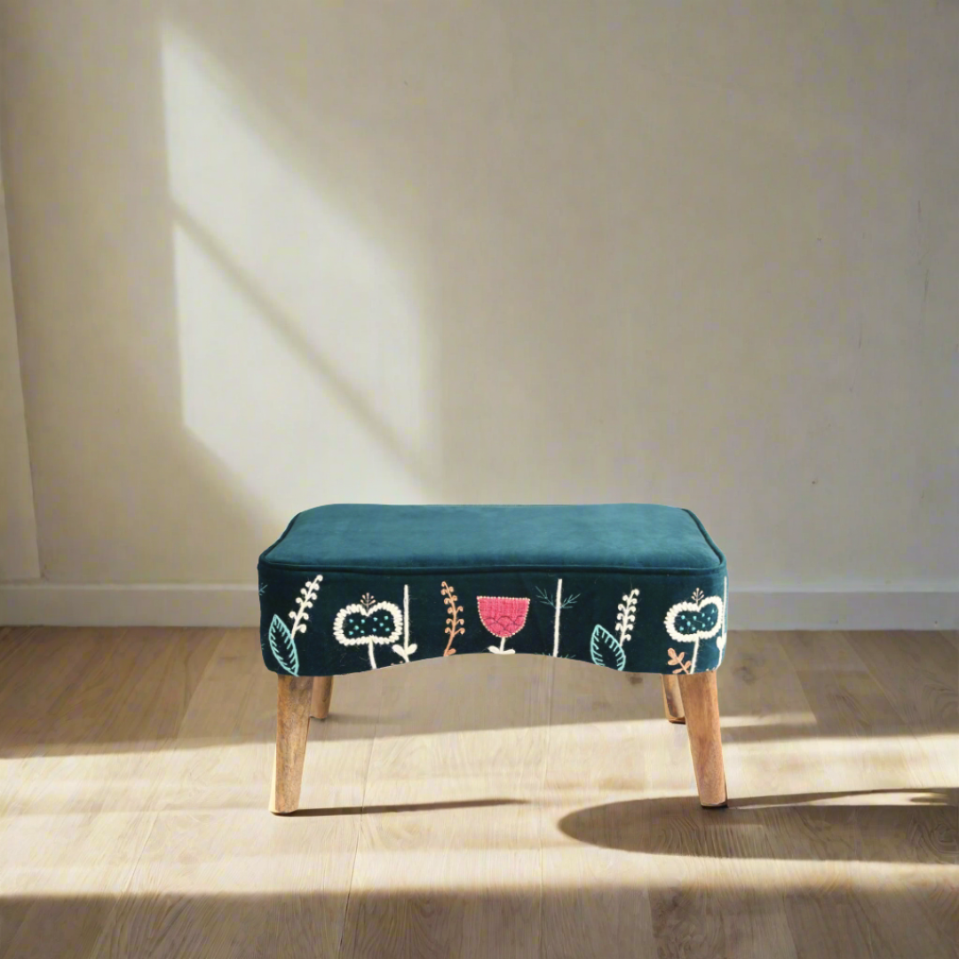 Prairie Embroidered Stool Teal – WowCornwall