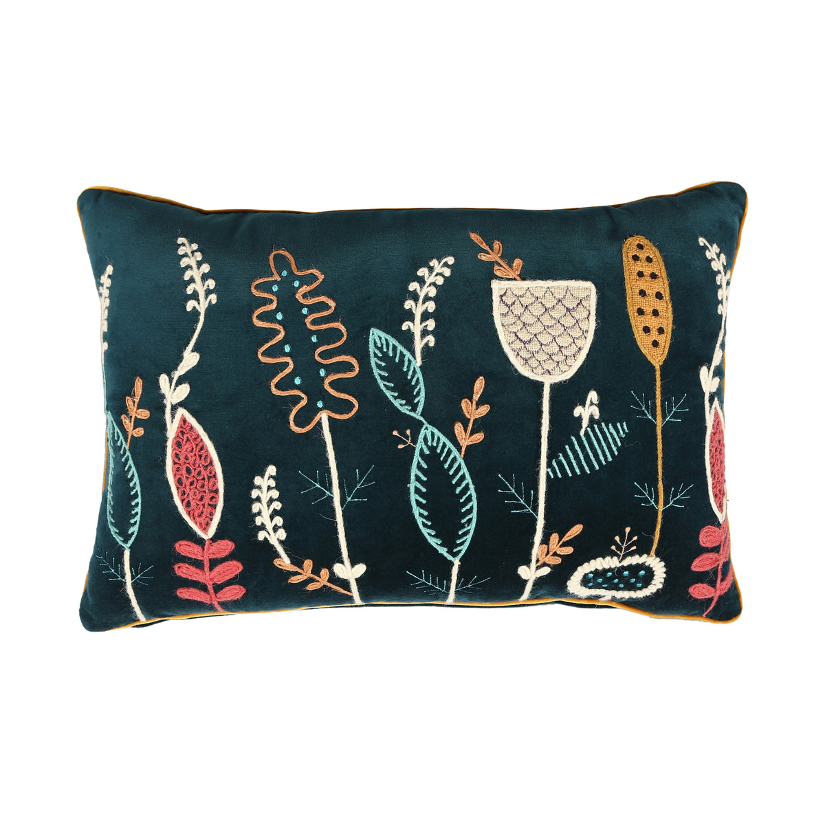 Prairie Velvet Embroidered Cushion Teal - WowCornwall-Homeware and ...